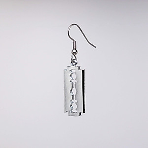Gothic Razor Blade Dangle Earrings Polished Silver Finish Pewter