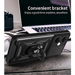 Jusy Case for Oneplus Nord N30 5G with 2 HD Screen Protector, Slide Camera Cover, Kickstand Ring, Magnetic Rugged Drop Protection Phone Cover for 1+ Nord N30 5G (Black)