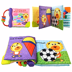 Hapavis Teething Cloth Books Soft Activity Crinkle Baby Books Toys for Early Education for Babies Teether Ring Shape and Colors