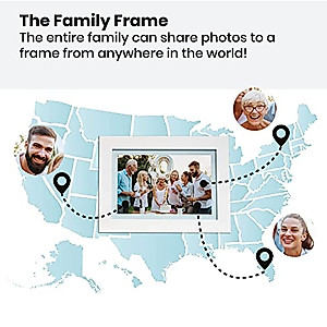 PhotoSpring 10in WiFi Digital Picture Frame, Family Can Send Photos from Anywhere via Email, App, or Web, Easy Touchscreen Setup, 1280x800 Display, Plays Videos, White