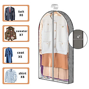 3 Pcs Garment Bags,40"and50" PEVA Moth-Proof Breathable Dust Cover,Clothing Bags for Hanging Clothes with Bedroom,Garment Covers for Suits, Padded Clothes, Shirts Prevent Dust