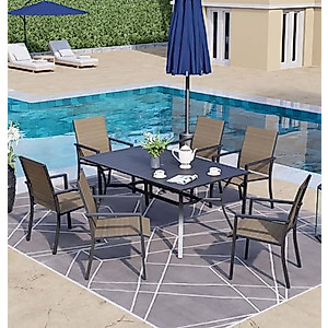 Anmutig 7 Pieces Outdoor Patio Dining Set for 6 Patio Dining Metal Chairs & 1 Rectangle Outdoor Dining Table with 1.57" Umbrella Hole for Backyard Bistro Outdoor Furniture Garden