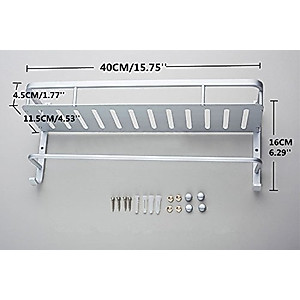 Chrasy Modern Double Layer Towel Bar, Wall Mount Bathroom Storage Shelves and One Towel Bar and 2 Hooks, Aluminum Towel Holders, Shower Towel Rack, Bath/Kitchen Storage Shelf -15.7in