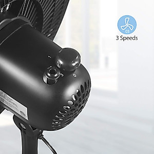 PELONIS PFS40A2ABB 16'' 3-Speed Pedestal, Standing Fan for Home and Office, 85° Oscillation and Adjustable in Height, Black, 16 Inch