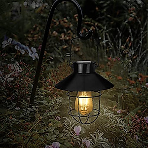 Solar Lantern Outdoor Hanging Lights Solar Powered Decorative Retro Waterproof LED Bulb Metal Lantern Lamp with Handle for Garden Yard Porch Fence Tabletop