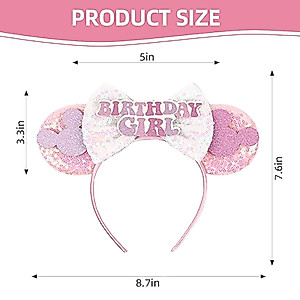RAZKO Pink Minnie Ears Hair Accessory, Mouse Headband for Women Girls (Birthday Girl-Pink M)