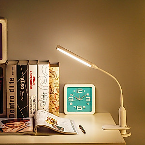AnSun Rechargeable LED Desk Lamp Clip on Table Light with Battery Powered (2000mAh) 3 Color, Stepless Dimmable Touch Control 360° Flexible Reading Clamp Lamp for Study Bedroom Office (White)