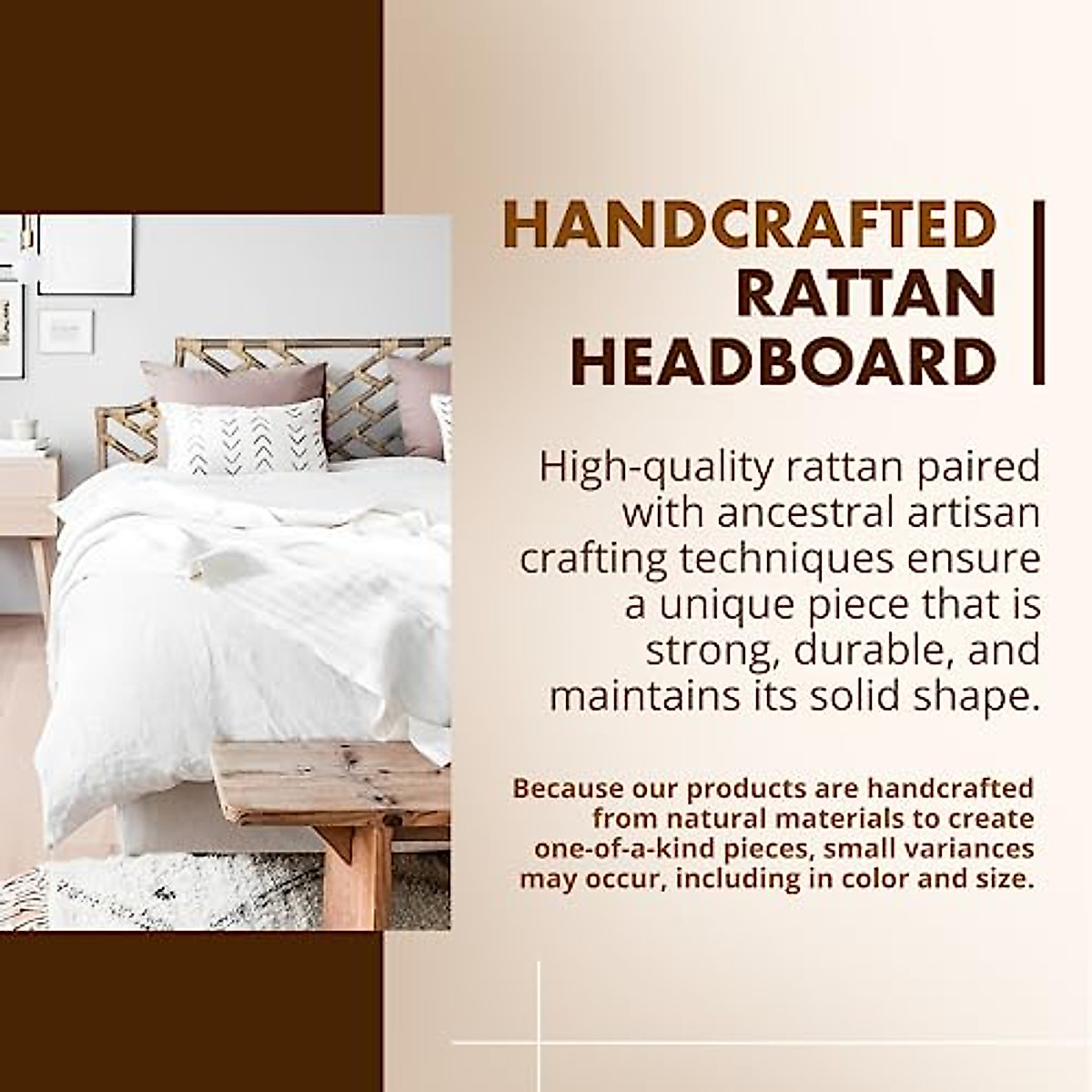 Kouboo Rattan Chippendal Headboard, California King, Handmade, Bedroom Furniture, Bohemian Decor, Headboard, Antique Brown