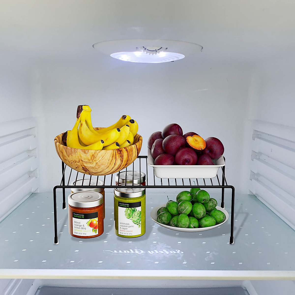 GEDLIRE Kitchen Cabinet Shelf Organizer Set of 2, Large (15.7 x 9.4 inch) Metal Wire Pantry Storage Shelves, Dish Plate Racks for Cabinets, Freezer, Counter, Cupboard Organizers and Storage, Black