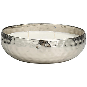 Deco 79 Metal Decorative Candle White Sage Scented Hammered 20 oz 3 Wick Aromatherapy Candle with White Wax, Wax Aromatherapy Candle 7" x 7" x 2", Silver