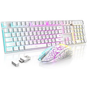 XINMENG Wireless Gaming Keyboard and Mouse USB/Type-C Dual Receiver, Rechargeable Long Battery Life, Rainbow Backlit Mechanical Feel Keyboard and Adjustable DPI Mice, for PC,Mac,Laptop,PS4,PS5,Xbox\