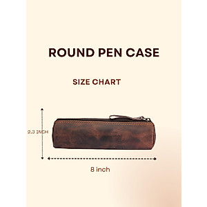 CestAntiQ Leather Pencil Case - Full Grain Leather Zippered Pen Pouch - Premium Stationery Bag & Pen Holder for Work, Office & Travel - Handmade Durable Executive Leather Pencil Organizer - Brown