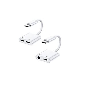 USB-C to 3.5mm and Dual USB-C Headphone Charging Adapter,2 in 1 Type C to Aux Audio Jack with PD Fast Charging Compatible with Samsung S22/S21 Note20/10 Pixel 5/4 iPad Pro Air.(2Pack)