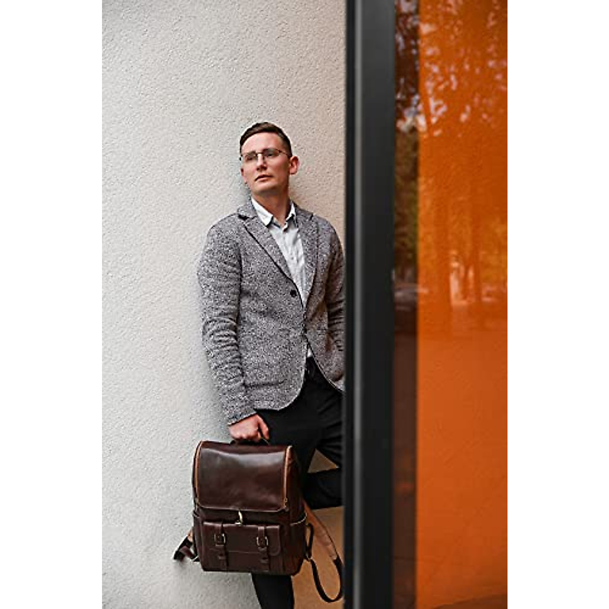 Time Resistance Leather Backpack up to 15in Laptop Brown Travel Bag