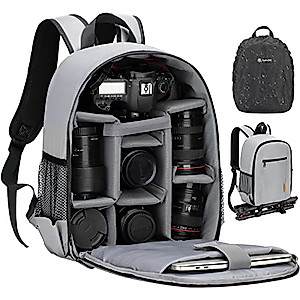 TARION Camera Bag Professional Camera Backpack Case with Laptop Compartment Waterproof Rain Cover for DSLR SLR Mirrorless Camera Lens Tripod Photography Backpack for Women Men Photographer Grey TB-S