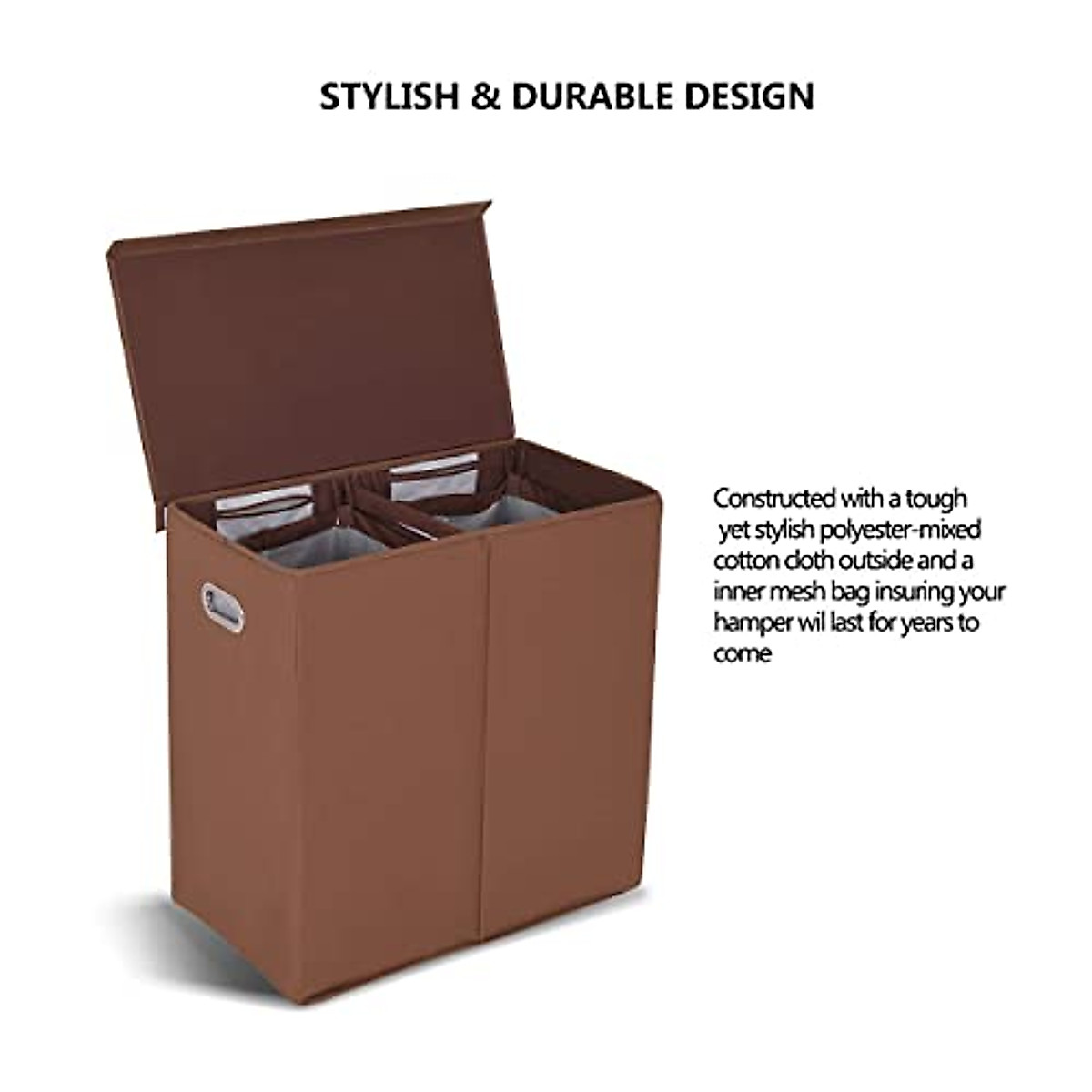 Giantex Double Laundry Hamper Clothes Organizer W/Magnetic Lid & Removable Liners Bags Built-in Handles, Separate Compartments and Easy Transport for Bathroom Bedroom Utility Room (Coffee)