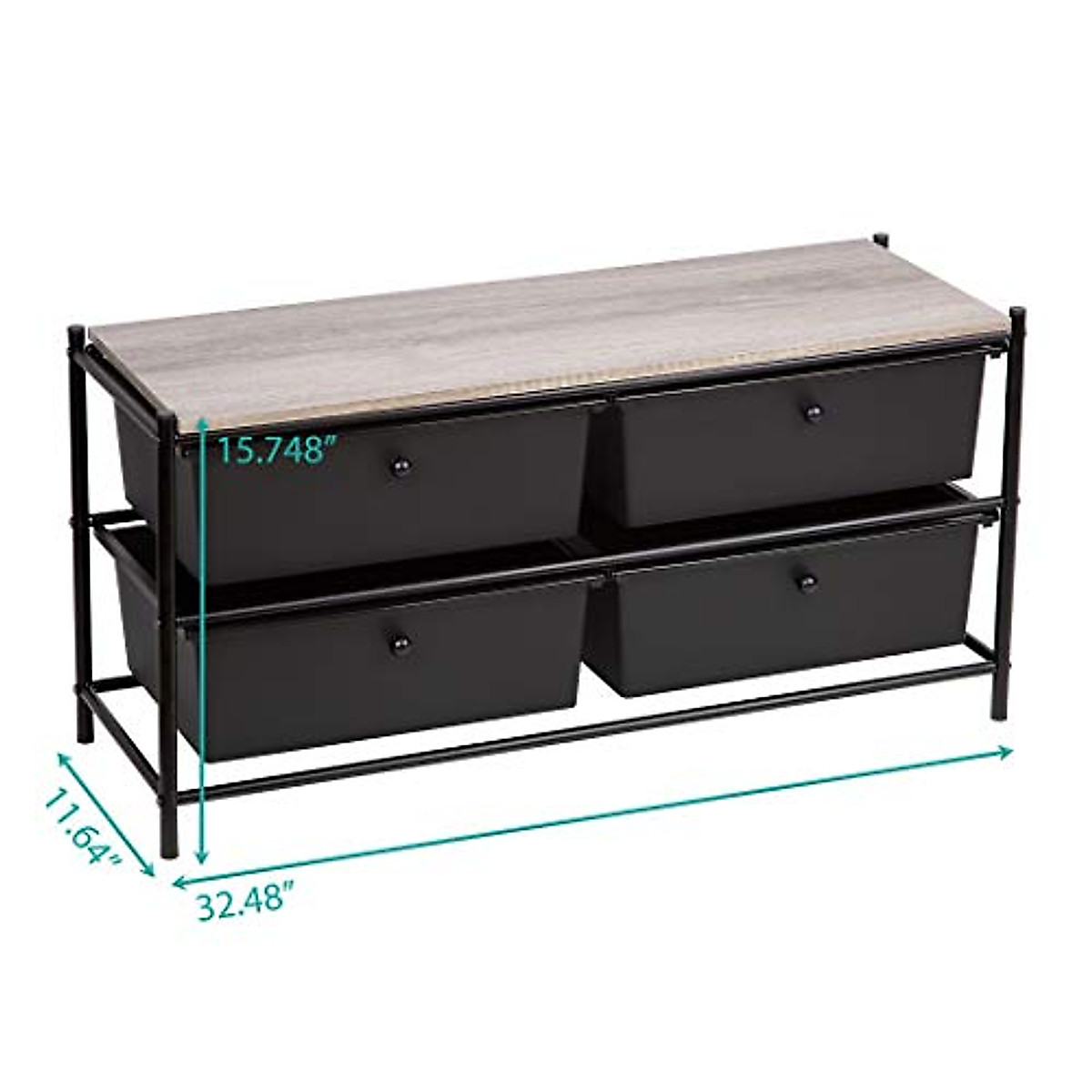 East Bank Designs 4-Drawer Storage Shelf, Matte Black with Wood Grain Laminate Top