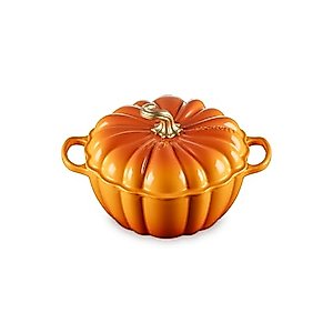 Le Creuset Enameled Cast Iron Figural Pumpkin Cocotte, 4 qt., Persimmon with Gold Figural Knob