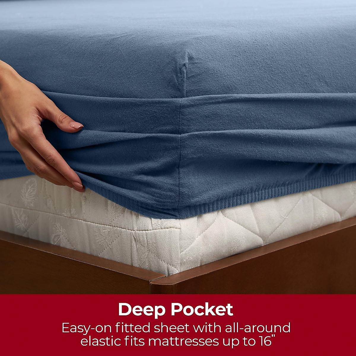 Mellanni Flannel Cotton Full Size Bed Set - Double Brushed for Extra Softness & Comfort - Luxury Lightweight Blue Sheets Set - Deep Pocket Fitted Sheet up to 16 inch - 4 PC Set (Full, Blue)