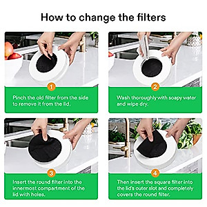 VIVOSUN Indoor Compost Bin, 1.3 Gallon Stainless Steel Compost Bucket with Lid for Kitchen Food Waste - Includes 2 Charcoal Filter, White