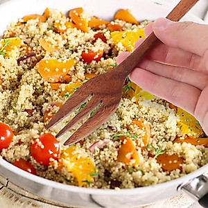 Cabilock Salad Mixing Fork Wood Salad Servers Long Handle Cooking Fork Wooden Kitchen Utensils for Salad BBQ Dessert Vegetable