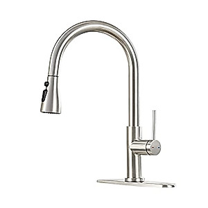 ARRISEA Bar Faucets, RV Faucets, Double Bowl Kitchen Sink Faucet with 10'' Deck Plate, Brushed Nickel Single Handle Laundry Sink Faucet with Three Modes Sprayer, Farmhouse Tap, Outdoor Sink Tap