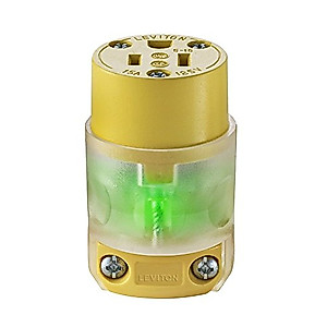 Leviton 515CV-LIT 10 Pack 15 Amp Straight Blade Grounding Lighted Connector, Yellow