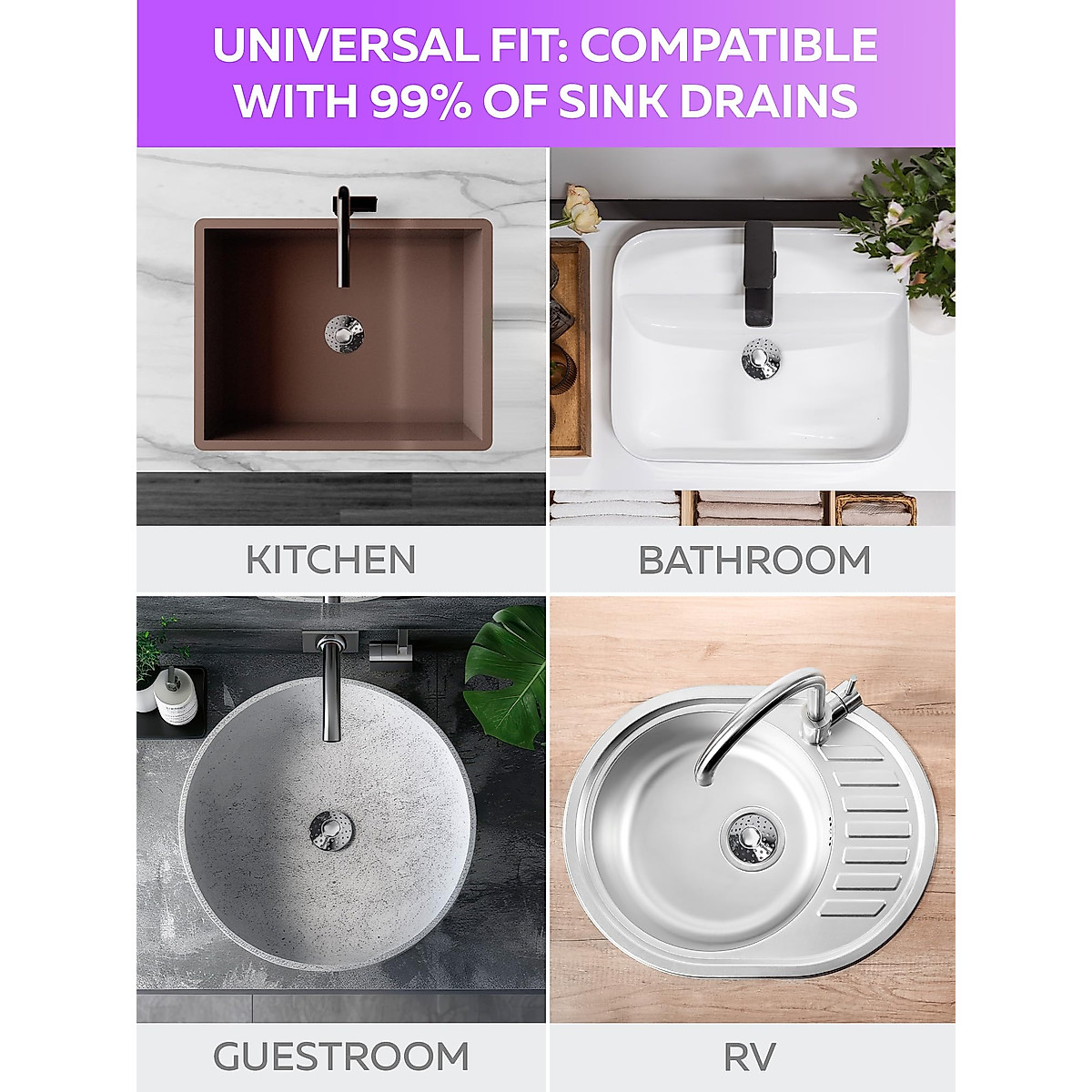 Innovative 2 in 1 Bathroom Sink Stopper Replacement - 1.06"-1.65" Pop Up Drain Stopper - Universal Sink Drain Stopper with Anti-Clogging Filter Basket - Bathroom Sink Plug for Basin Drain Holes