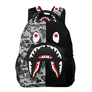 AIRPO Shark Teeth Camo Backpacks Camouflage Fashion Big Capacity Laptop Daypack 17 Inch Lightweight Multiple Backpack Travel Shoulders Bag For Women Men