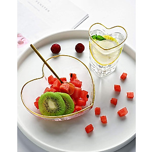 Phnom Penh Glass Bowl Dessert Bird's Nest Salad Bowl Fruit Plate Creative Transparent Heart Shape Breakfast Bowl (15.5 oz)