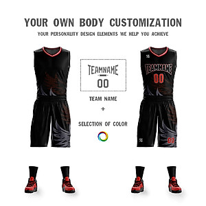 Custom Gradient Basketball Jersey Kit Printed Team Name & Number Personalized Sports Uniform for Men/Youth, Sleeveless, Black, One Size