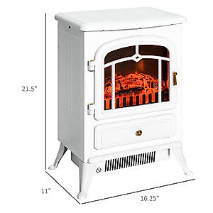 HOMCOM 22" Electric Fireplace Heater, Freestanding Fire Place Stove with Realistic LED Flames and Logs, and Overheating Protection, 750W/1500W, White
