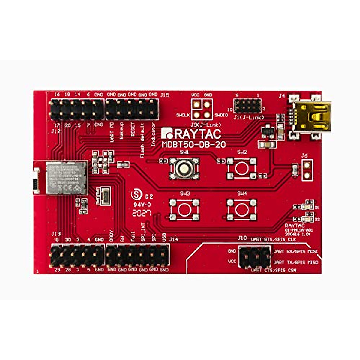 MDBT50-DB Nordic nRF52820 Module Demo Board Dev Kit 18 GPIO Bluetooth Module BT5.2 FCC IC CE Telec KC SRRC (Chip Antenna)