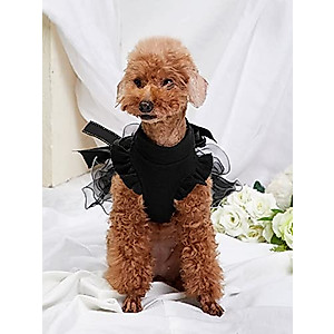 QWINEE Elegant Party Dog Dress Bow Decor Cat Dress Stretchy Dog Princess Dress Mesh Tutu Puppy Skirt Wedding Christmas New Year Dresses Outfits for Small Medium Large Dogs Cats Kitten Black M