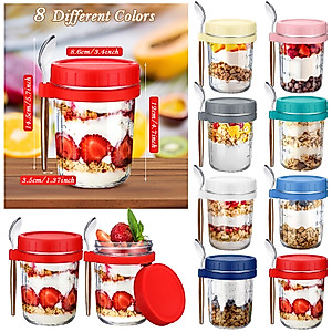 Layhit 8 Sets 16 oz Overnight Oats Containers with Lids and Spoons Summer Large Glass Mason Jars for Overnight Oats with Measurement Marks Oatmeal Container for Milk Cereal Fruit(Multicolor)