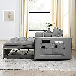 HomSof Modern 55.5" Pull Out Sleep Bed 2 Seater Loveseats Sofa Couch with Side Pockets Adjsutable Backrest and Lumbar Pillows for Apartment Office Living Room, Style E, Grey