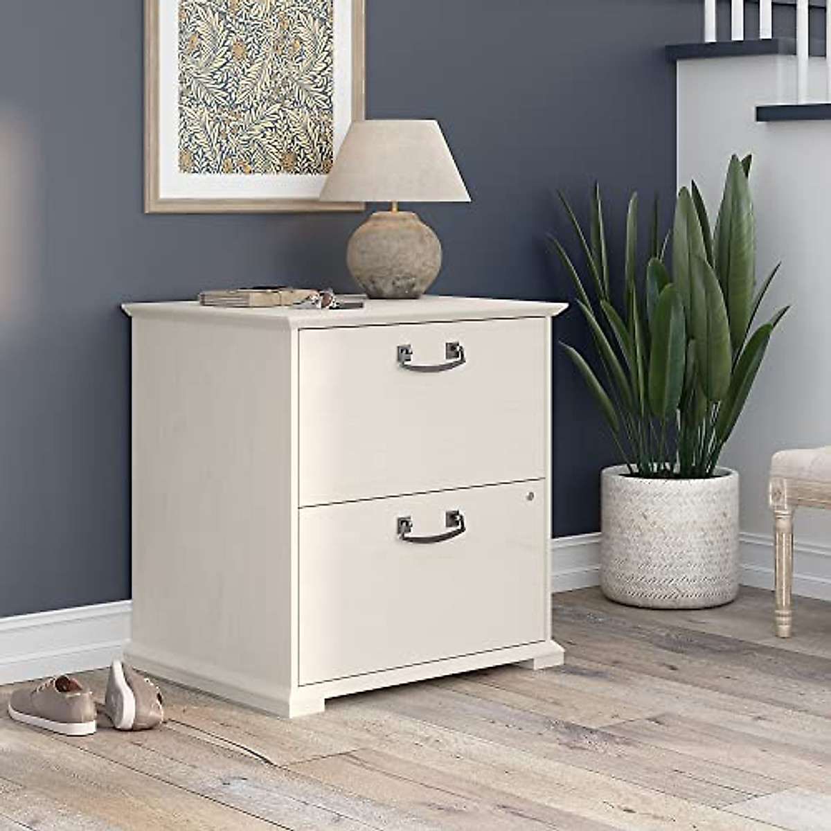 Bush Furniture Homestead Farmhouse 2 Drawer Accent Cabinet, Linen White Oak