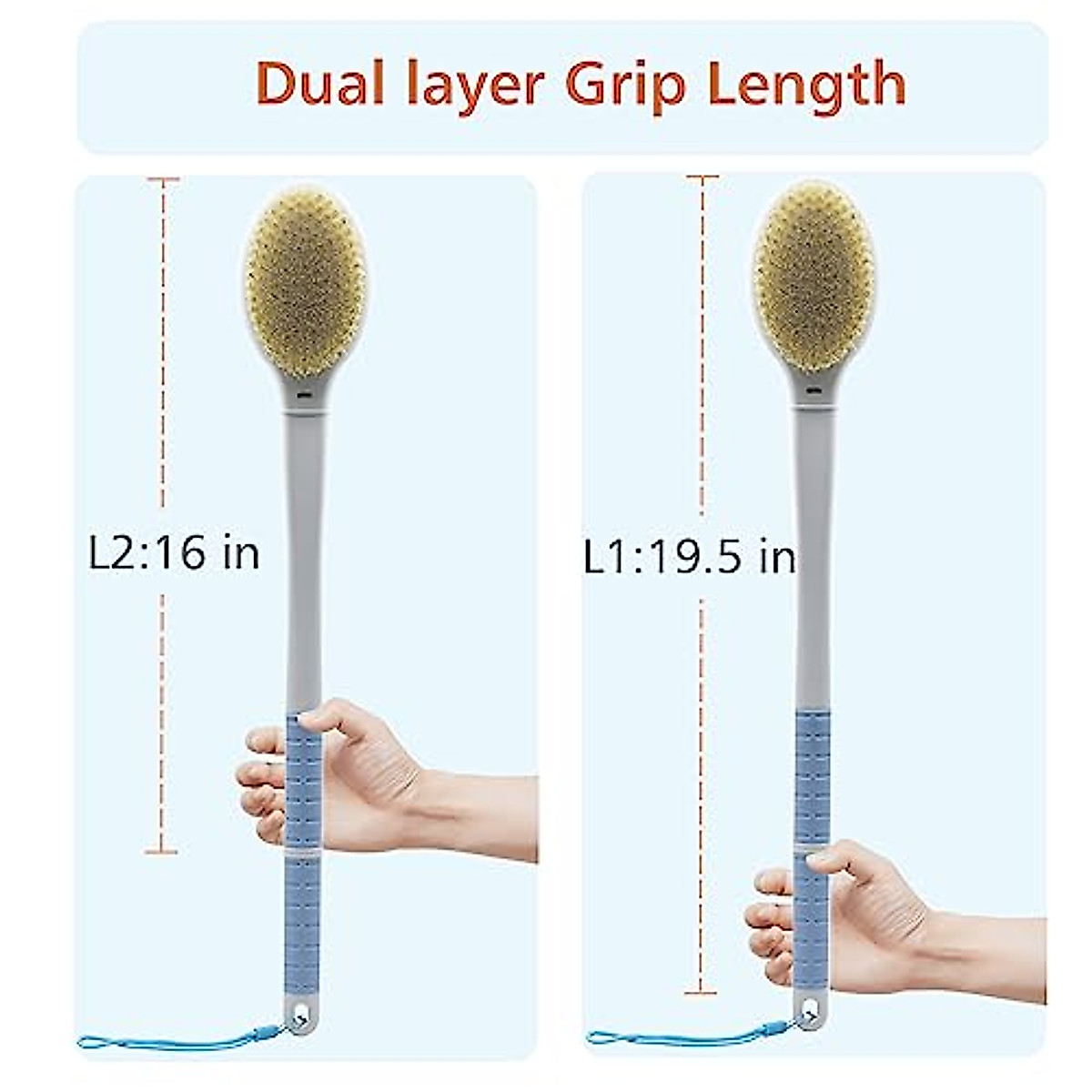 Shower Brush with Soft and Stiff Bristles,20.5" Extra Long Handle Dual-Sided Back Scrubber Bath Brush Body Exfoliator for Wet or Dry Brushing (Extra Long Handle)