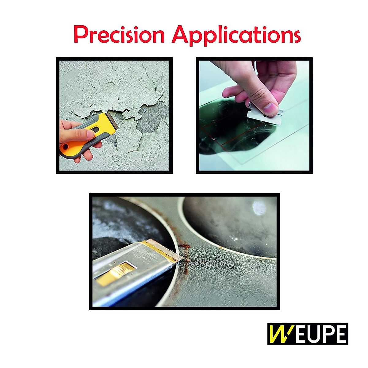 WEUPE Razor Blades Utility: Single Edge Razor Blades 100 Pack, Razor Blade Scraper Refills, Steel Box Cutter Blades USA-Made, Safety Straight Edge Razor Blades, Paint Scraper Razor Blades