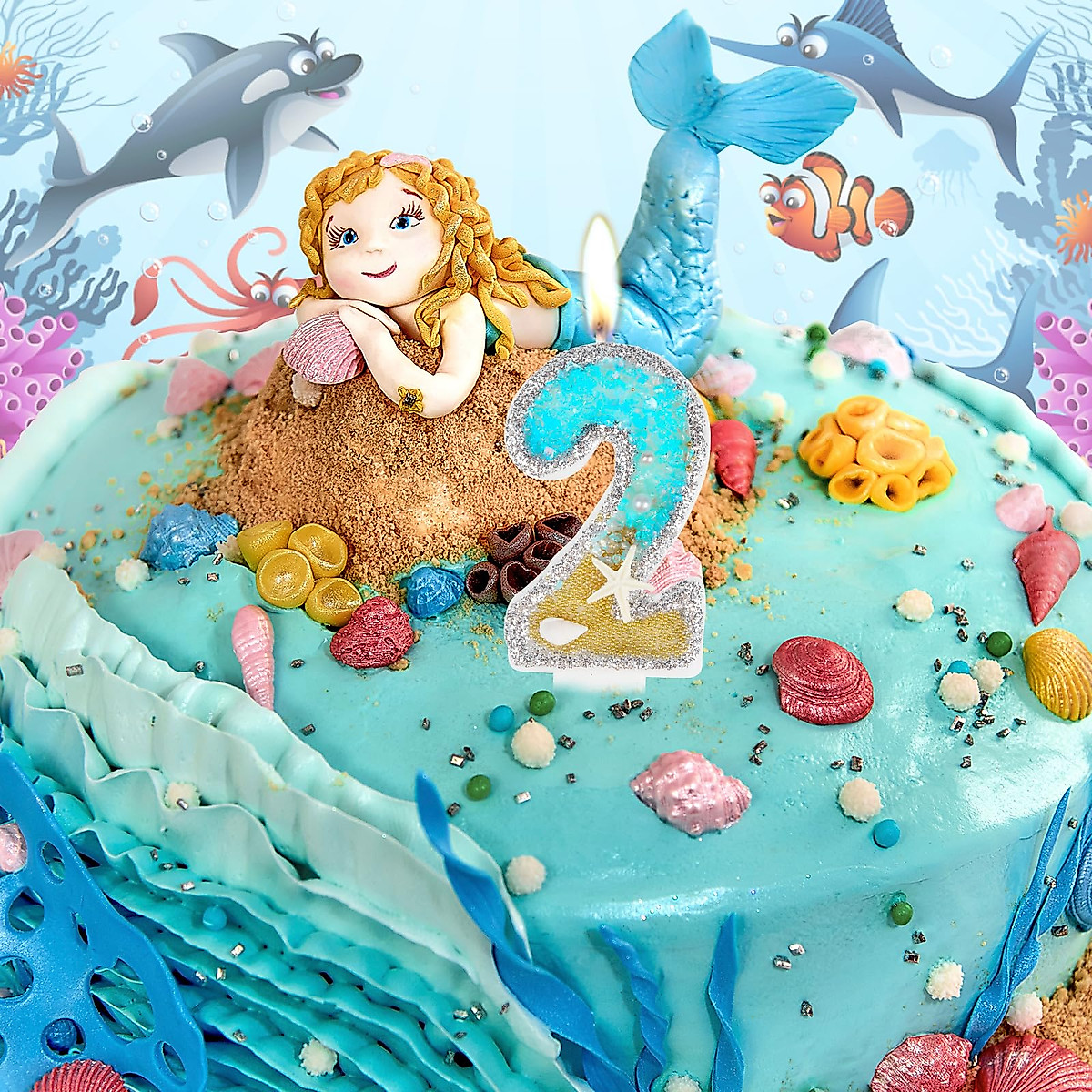 Birthday Candles Number 1 Candle, Handmade Numeral Candle Cake Topper, Perfect for Mermaid Theme Baby Shark Theme Finding Nemo Theme Birthday Party Favors Decorations