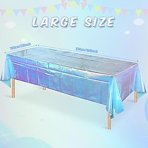 6 Pack Iridescent Blue Plastic Tablecloth, Shiny Blue Disposable Laser Rectangle Table Covers, Blue Holographic Foil Tablecloth Party Decorations for Birthday Bridal Wedding Christmas, 40 x 108 Inch