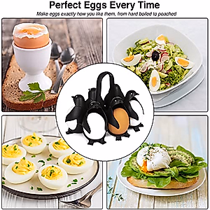 Egg Holder Hard Boiled Egg Cooker - Penguin Shaped Boiled Eggs Cooker - 3-In-1 Cook, Store And Serve Egg Holder Kitchen Gadget Home Decor - Egg Rack for 6 Soft or Hard Boiled Egg - Black