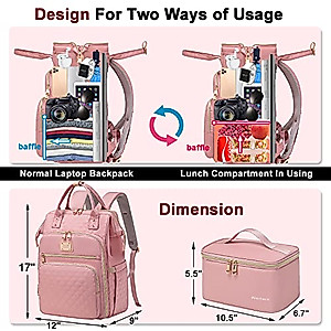 Weitars 15.6 Inch Laptop Backpack For Women School /Travel Backpack, Teacher Nurse Work Backpack with Lunch Box Compartment Bookbag Computer Backpack (Pink)