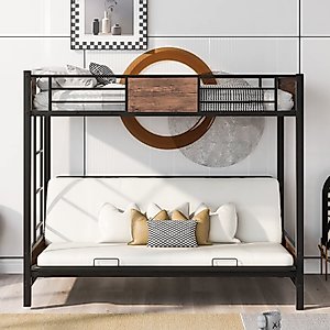 Harper & Bright Designs Twin Over Futon Bunk Bed, Metal Bunk Bed Convertible Couch and Bed, Twin Over Full/Futon Bunk Bed Frame for Kids Teens Adults Dorm, No Box Spring Needed (Black)