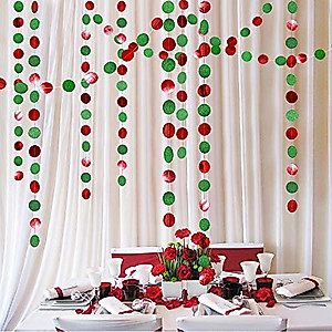 JEYE Red Green Circle Dots Party Garland Banner Decoration Paper Streamer Backdrop Hanging Decor for Birthday Engagement Wedding Christmas Party Decor, Pack of 2, 26 Feet in Total