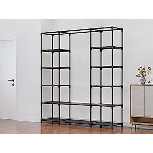 INGIORDAR Portable Closet Wardrobe Organizer Storage with Cover Non-Woben Fabric Portable Wardrobe Closet for Hanging Clothes Racks Shelving 59 Inch for Bedroom, Coffee