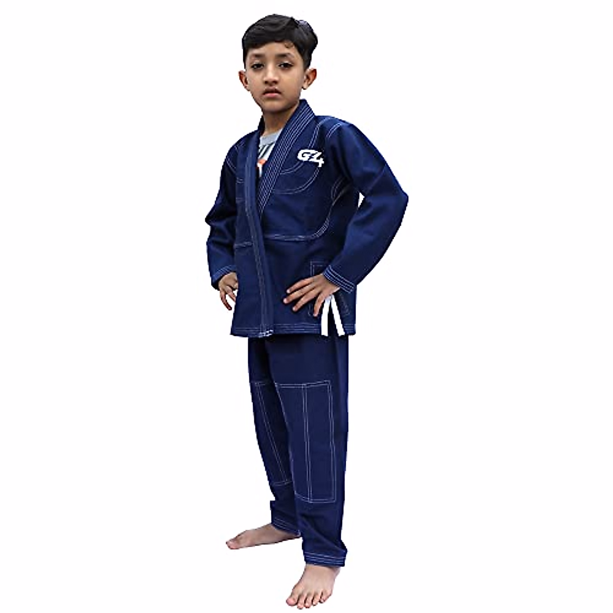 G4 VISION BJJ Kids Jiu Jitsu Gi, Brazilian Jiu Jitsu Uniform, Children Grappling Preshrunk Kimonos Lightweight White Belt (Blue, K0000)