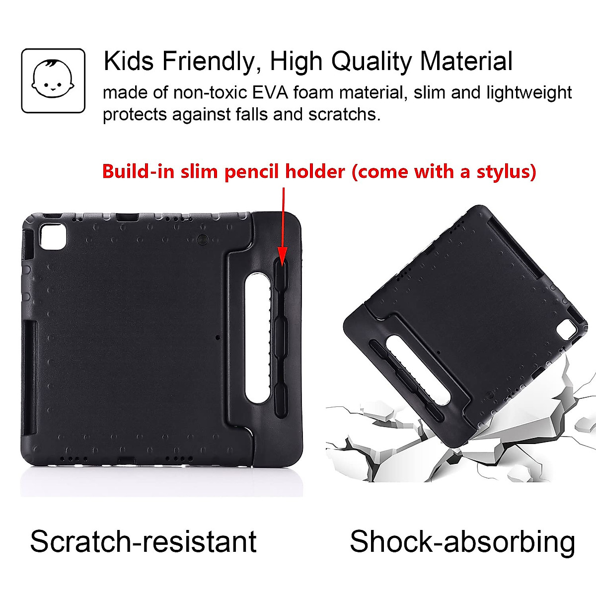 UUcovers Kids Case for Apple iPad Pro 12.9 inch 2022/2021/2020/2018 (6th/5th/4th/3rd Generation) with Pencil Holder/Rotating Kickstand Swivel Handle EVA Foam Shockproof Rugged Flip Stand Cover, Black