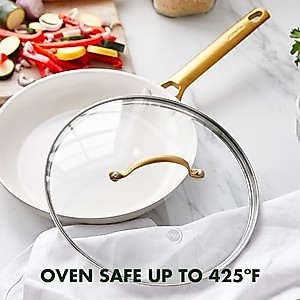 GreenPan Reserve 10" Tempered Glass Lid for Pots and Pans Cookware, Gold-Tone Handle with Matte Finish, Dishwasher and Oven Safe
