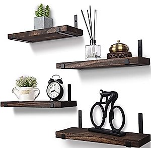 HXSWY Rustic Wood Floating Shelves for Wall Farmhouse Wooden Wall Shelf for Bathroom Kitchen Bedroom Living Room Set of 4 Dark Brown